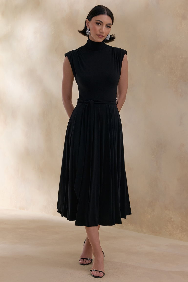 Roselena | Black High-Neck Midi Dress Club L London Black : Premium ...