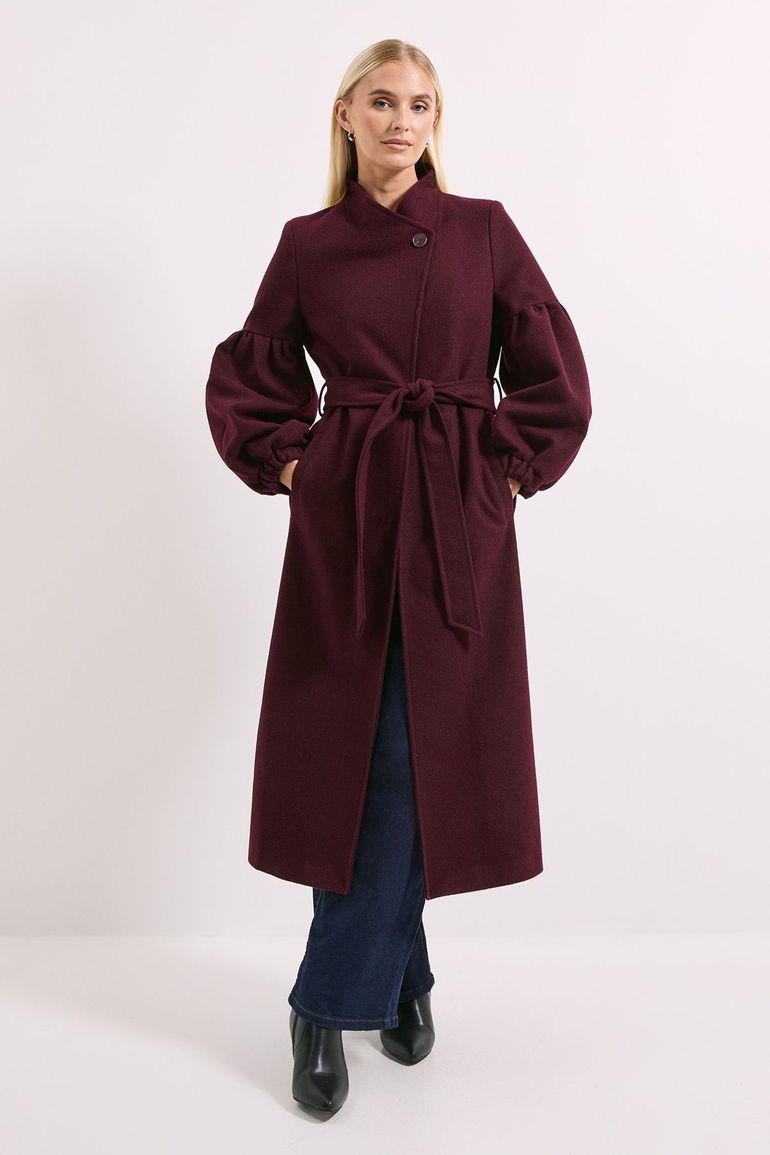 Wrap Front Balloon Sleeve Coat Principles by Debenhams Red : Coats ...
