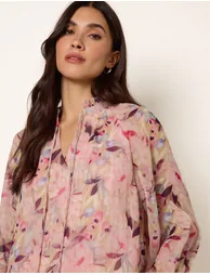 Watercolour Floral Printed Tie Front Blouse Blue Vanilla Multicolour ...
