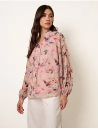 Watercolour Floral Printed Tie Front Blouse Blue Vanilla Multicolour ...