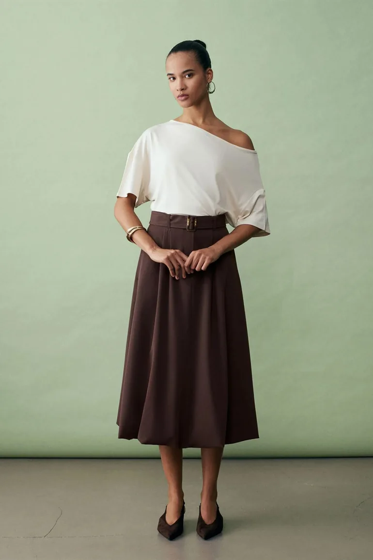 Dilvin High-waist Belted Midi Balloon Skirt Dilvin Brown : Skirts ...