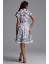 torill Resort Cinched Short Sleeve Floral Print Lace Mini Dress Bella ...