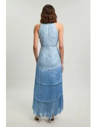 Fringed Beaded Halter Neck Woven Maxi Dress Karen Millen Blue : Dresses ...