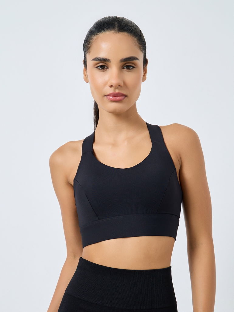 Sport Text Strap Hook and Eye Sports Bra Styli Black : Tops ...