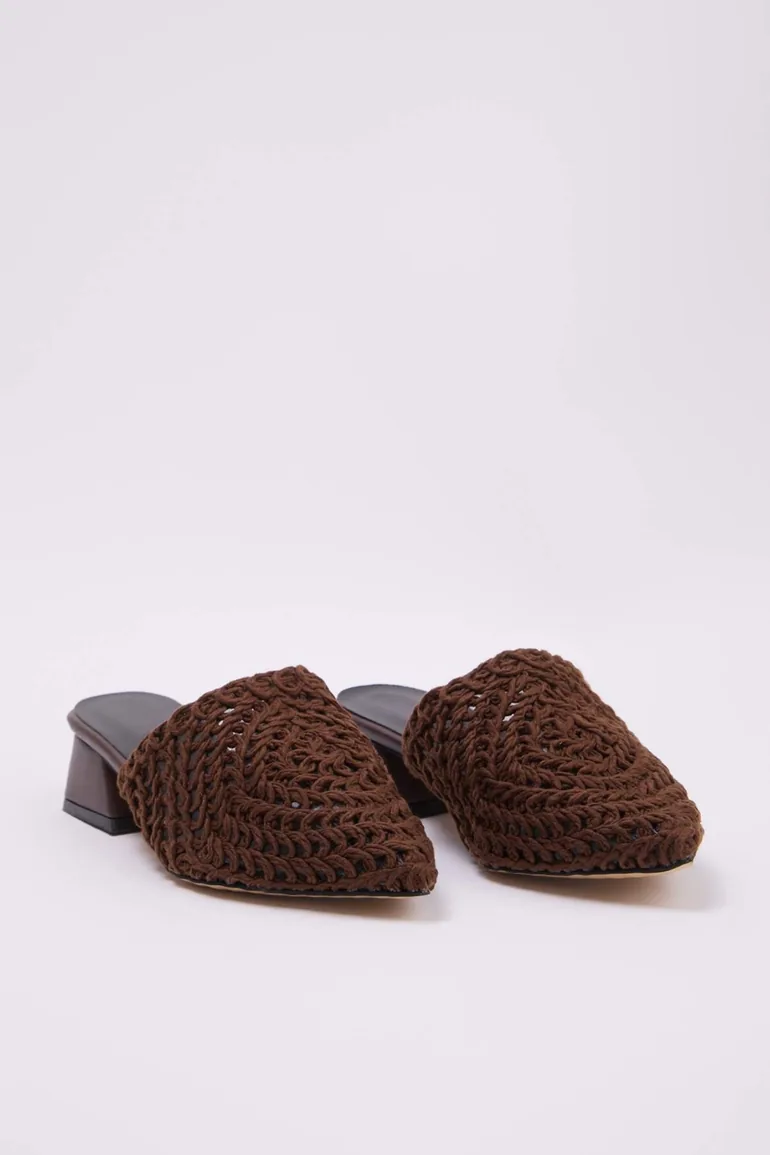 Brown Knitted Mule Women's 3 cm Short Block Heeled Closed Front ...