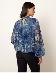 High Neck Paisley Print Puffball Top Blue Vanilla Multicolour : Blouses ...