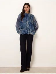 High Neck Paisley Print Puffball Top Blue Vanilla Multicolour : Blouses ...