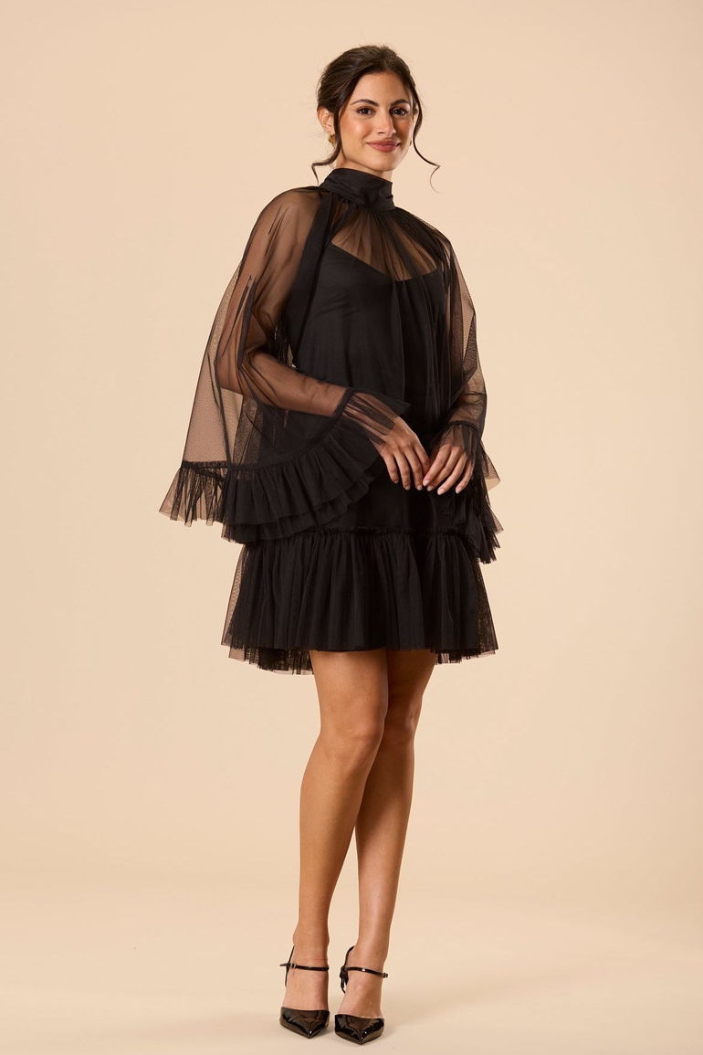 Malta Tulle Mini Dress in Black Lace & Beads Black : Party Dresses ...