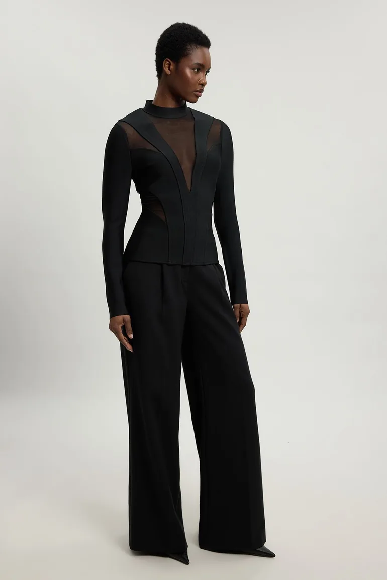 Figure Form Bandage Mesh Detail Knit Top Karen Millen Black : Tops & T ...