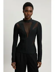 Figure Form Bandage Mesh Detail Knit Top Karen Millen Black : Tops & T ...