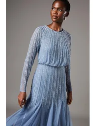Party Sequin Long Sleeve Midi Dress Coast Fashion Blue : Premium ...