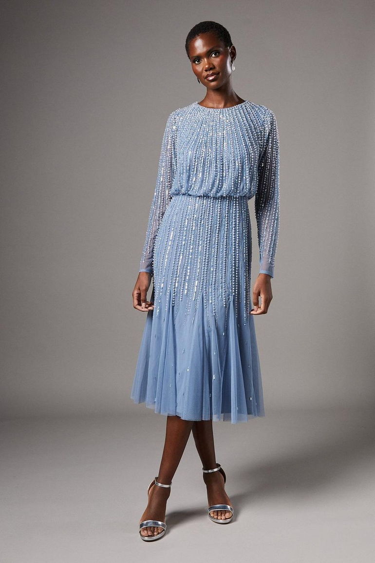 Party Sequin Long Sleeve Midi Dress Coast Fashion Blue : Premium ...