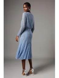 Party Sequin Long Sleeve Midi Dress Coast Fashion Blue : Premium ...