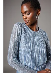 Party Sequin Long Sleeve Midi Dress Coast Fashion Blue : Premium ...