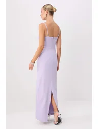 Lilac Plain Woven Finike Maxi Evening Dress & Graduation Dress Trendyol ...