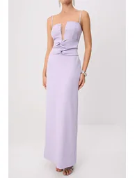Lilac Plain Woven Finike Maxi Evening Dress & Graduation Dress Trendyol ...
