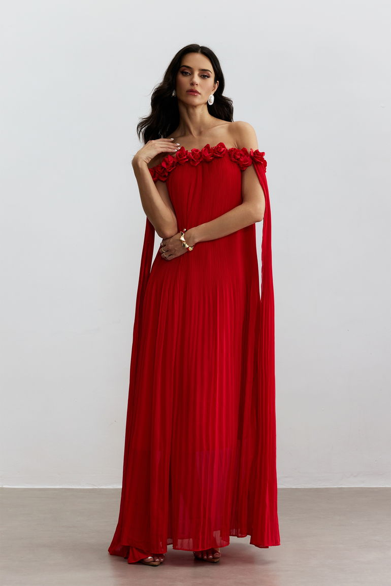 Regina Off Shoulder Rosette Detail Maxi Dress Sunfere Red : Evening ...