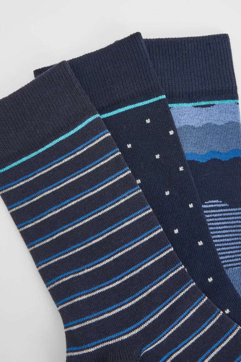 Navy 3 Pack Mixed Patterned Socks Maine Navy : Socks : VogaCloset Jordan