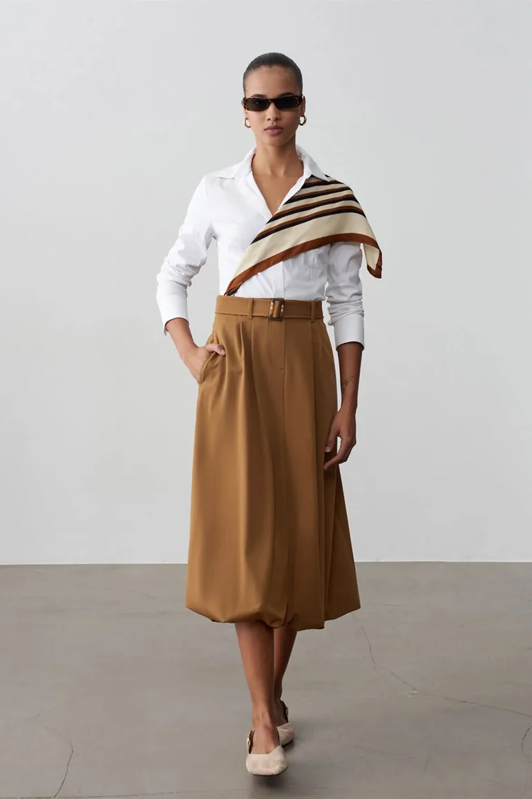 Dilvin High-waist Belted Midi Balloon Skirt Dilvin Brown : Skirts ...